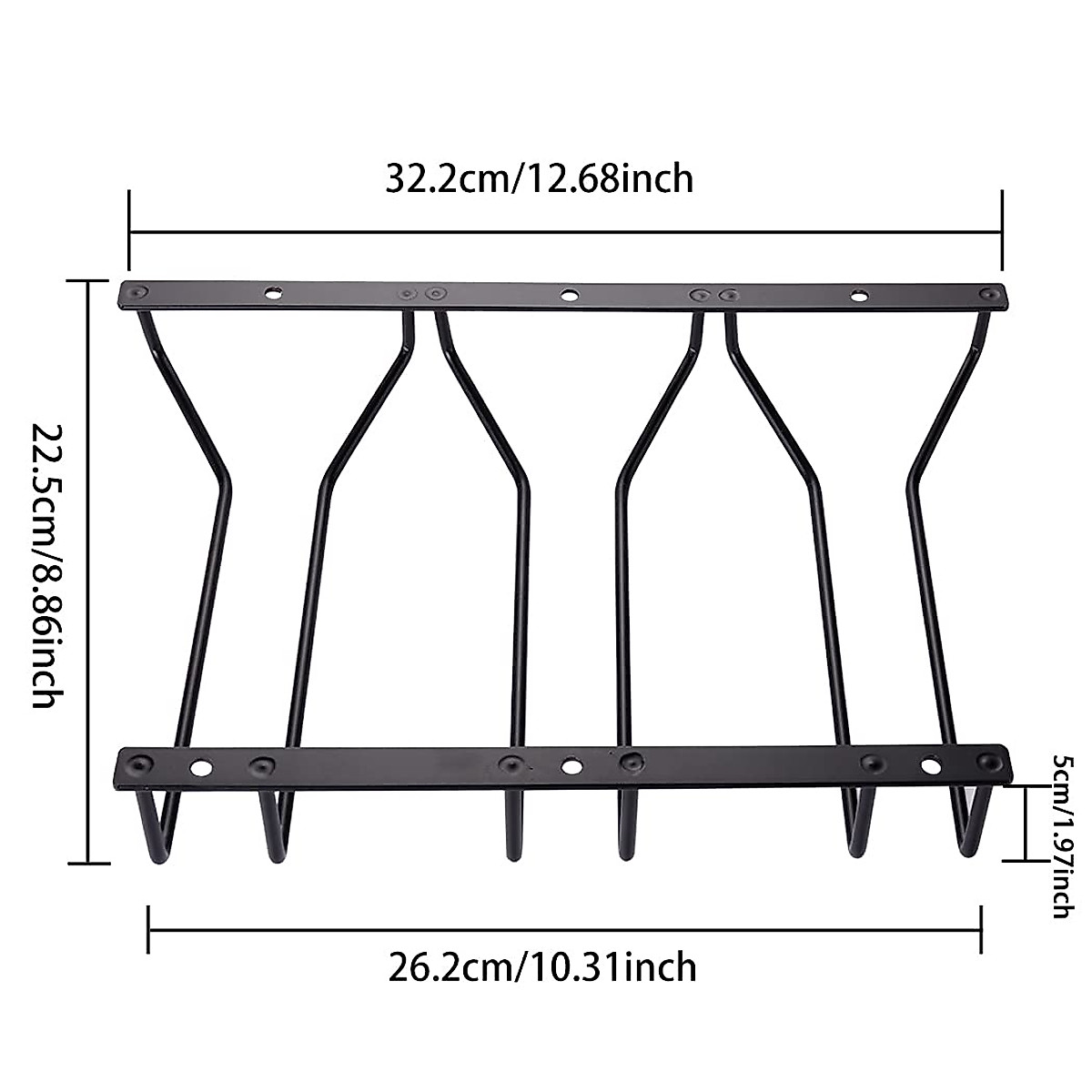 Diano 22.5cm Black Wine Glass Rack, Under Cabinet Wine Glass Holder, Stemware Rack Under Shelf, Wine Glasses Storage Hanger For Bar Kitchen 3 Rows