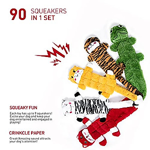 Nocciola 10 PCS Crinkle Dog Squeaky Toys with Double Layer Reinforced Fabric, Durable Plush Dog Toys, No Stuffing Body Dog Toy Set for Small to Large Dogs (10PCS 90 squeakers)