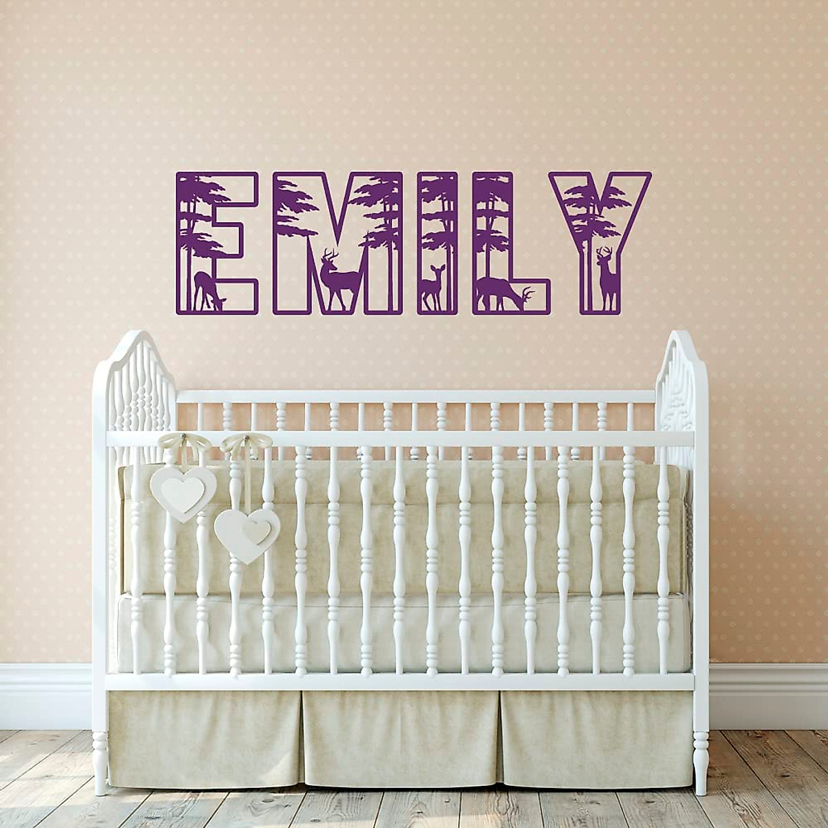 Forest Deer Custom Name Vinyl Wall Decal Sticker Art for Boys and Girls, Doe and Buck in The Mountain Trees, Woodland Theme Bedroom and Nursery Room Decor