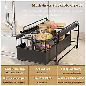 LEAYAN Under Sink Storage Cabinet Organizer Drawer, Sink Organizer Cabinet Organizer for Kitchen Bathroom Storage Under Sink Rack Shelf, White 39.5x24.5x18.5cm