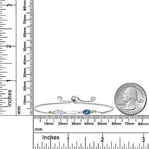 Gem Stone King 925 Sterling Silver and 10K Yellow Gold Personalized 2-Stone Oval Birthstones and White Lab Grown Diamond Name Engraved Adjustable Tennis Bracelet For Women For Mother's Mom Wife Her