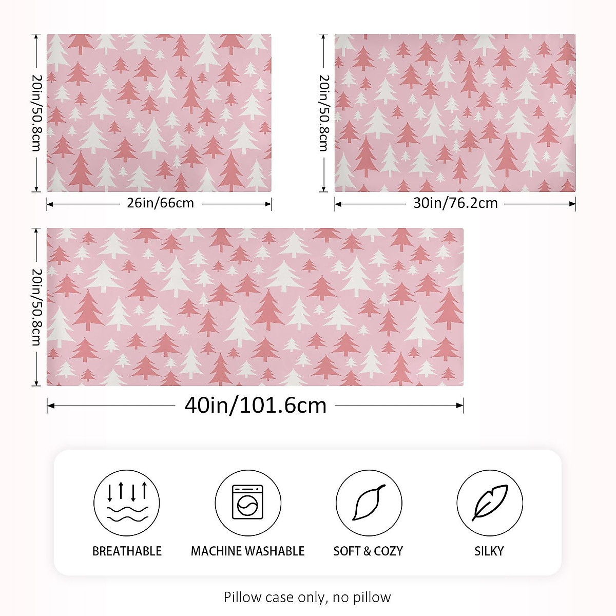 Christmas Trees Pillow Covers Silk Pillowcase for Hair and Skin with Envelope Closure Satin Pillowcase Standard Size Pillow Case for Bedroom Bed Sleeping (20x30 Inch)