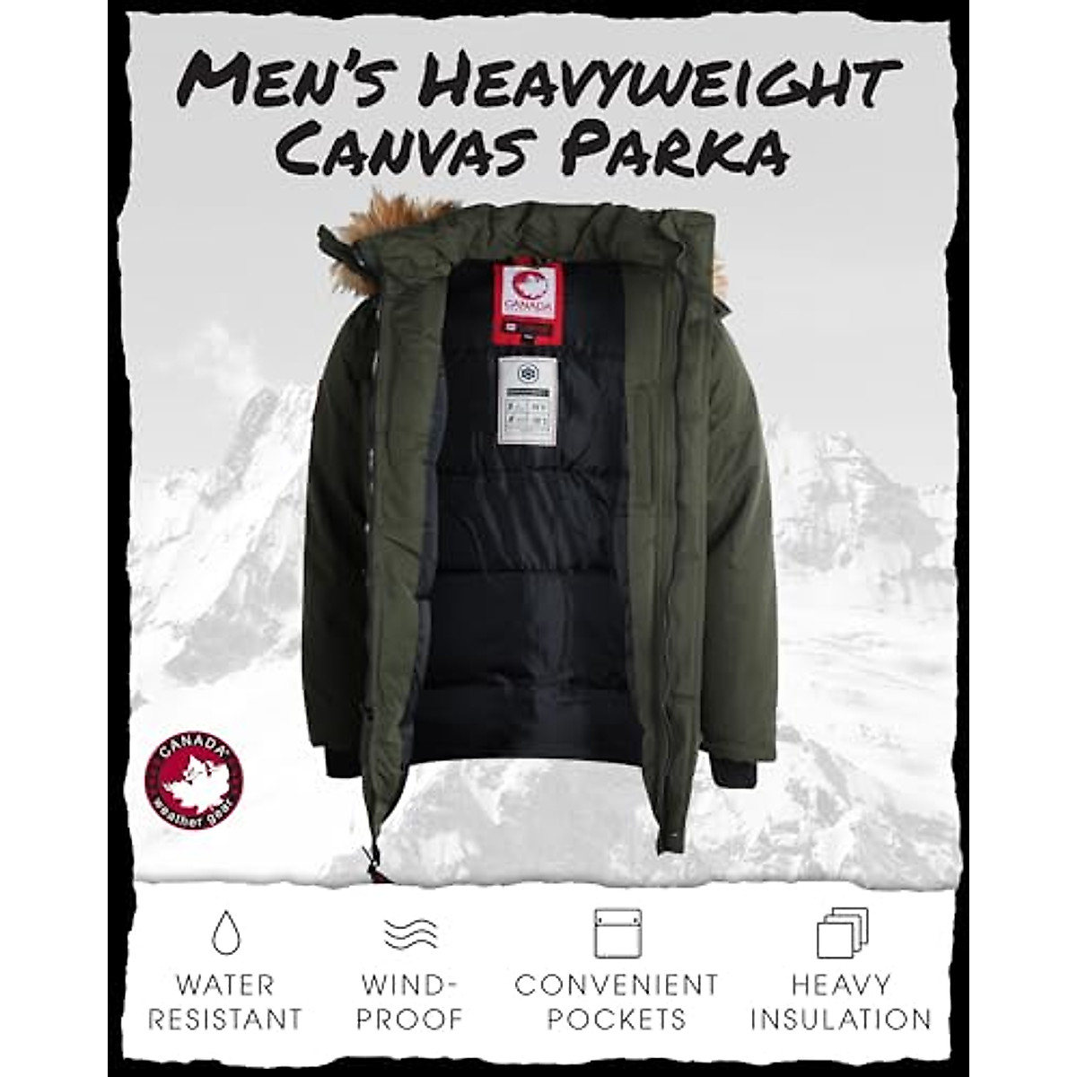 CANADA WEATHER GEAR Men's Winter Coat - Heavyweight Teflon Canvas Parka Jacket (M-XXL), Size XX-Large, Olive Green