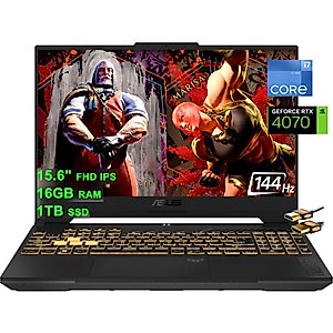 Asus TUF F15 Gaming Laptop 15.6" FHD 144Hz Intel 14-Core i7-12700H (Beat i9-11950H) 16GB RAM 1TB SSD GeForce RTX 4070 8GB Graphic Backlit Thunderbolt 4 USB-C Win11 + HDMI Cable