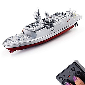 Tipmant Military RC Naval Ship Vessel Model Remote Control Boat Toy Speedboat Electric Water Kids Birthday (Silver)