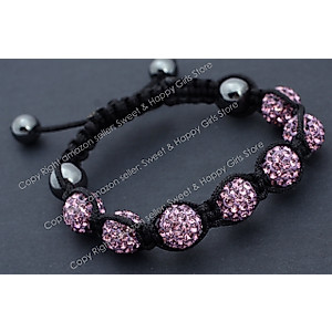 Shamballa Style Jewelry 7 Beads Purple Pave Sparkle Crystal Ball Hand-Woven Bracelet Adjustable 7 Beads