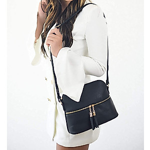 Janin Handbag Lightweight Medium Dome Crossbody Bag with Tassel Zipper Pocket Adjustable Strap