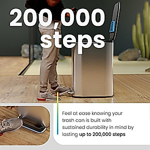 Home Zone Living 13 Gallon Slim Kitchen Trash Can with CleanAura Odor Control Pod, Stainless Steel, 50 Liters, Silver