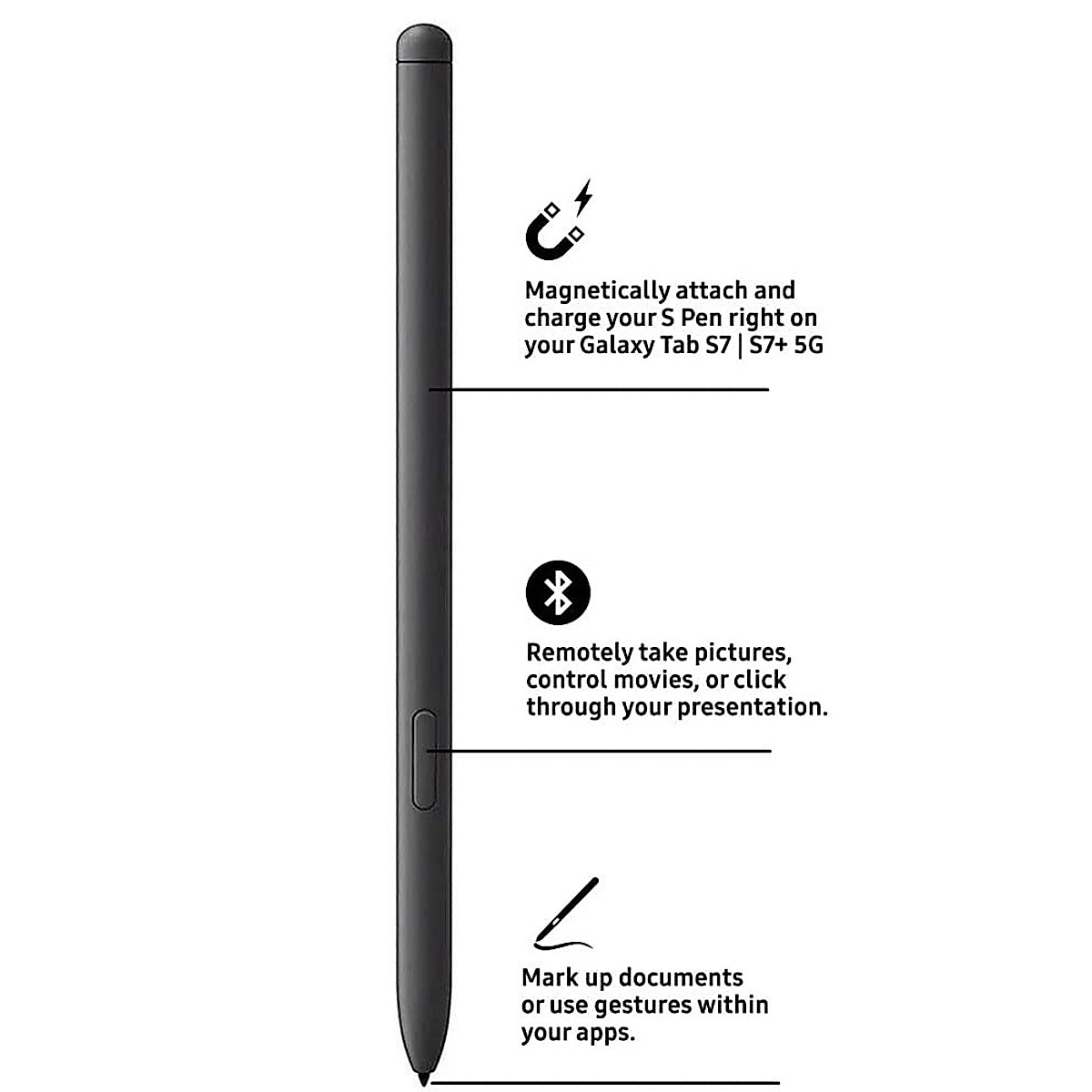 Galaxy Tab S7 S Pen (WithBluetooth) Replacement for Samsung Galaxy Tab S7 I S7+ 5G All Versions Stylus Pen with Tips (Black)