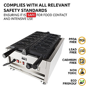 ALDKitchen Taiyaki Fish Waffle Maker | Electric Taiyaki Machine | Fish Shaped Waffle Cones | Stainless Steel Professional | Nonstick Coating | 110V (Six Fishes)
