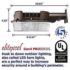Elitexcel Dusk to Dawn Outdoor Lighting, 43W LED Barn Lights Outdoor, 5000LM 400W Replace Yard Lights, 5000K Daylight Security Area Street Light, 120V Waterproof Garage Parking Lot Flood Light
