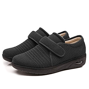 Womens Edema Diabetic Shoes with Arch Support,Extra Wide Breathable Lightweight Walking Sneakers Air Cushion Sole for Swollen Feet, Plantar Fasciitis Black