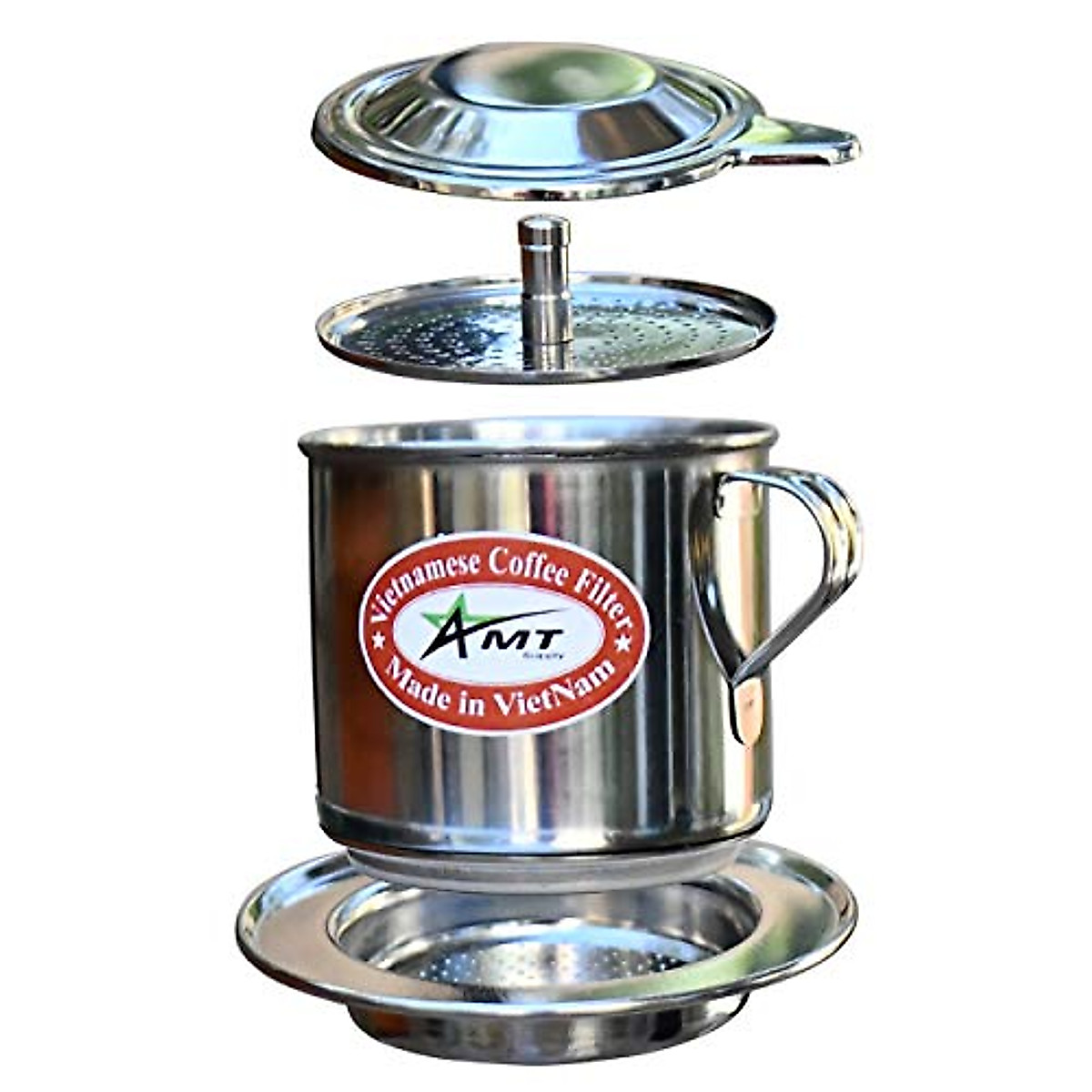 AMT 13 OZ Vietnamese Coffee Maker, 2-3 Servings, Screw Down Phin Coffee Vietnamese Coffee Filter Vietnam Coffee Dripper for making Vietnamese Style at Home Office(9, Handle)