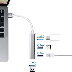 Extender Dock Adapter Type-C to 4-Port USB 3.0 Hub Aluminum Alloy Docking Station Compact Size Long Service Life(gray)