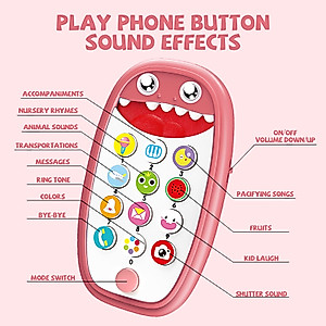 Baby Dinosaur Cell Phone Toy Removable Soft Teether Case, Lights, Music & Adjustable Volume Kids Play & Learn Pretend Phone Infant Toddler, Preschool Holiday Birthday Gift Girl Boy 18 Months (Brown)