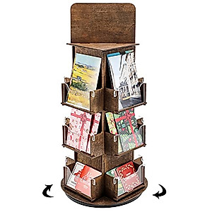 Rotating Display Stand 3 Tier Wood Rotating Rack 4 Sided Display Rack Counter Top Spinner Display Stand 360 Degree Rotating Tabletop Display Stand for Retail Trade Shows Craft Shows Showcase (Brown)