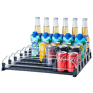 Soda Can Organizer for Refrigerator, Baraiser Large Capacity Self-Pushing Drink Organizer for Fridge, Pantry and More, Black
