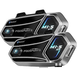 FODSPORTS 2 Way Motorcycle Bluetooth Communication System Share Music 3 Music Effect M1S-AIR Universal Helmet Intercom Headset CVC Noise Cancellation USB-C 5.0 Motorbike Interphone (2 Pack)