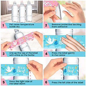 Super Cute, Water-Resistant, It's a Boy Water Bottle Baby Label 24 PK. Unique Stork Party Favor Designs. Durable, Blue Favors for Showers, Sprinkles or Gender Reveals. Great Drink Labels Guests Love