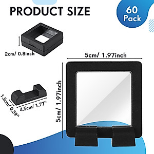Tondiamo 60 Set 3D Floating Display Case Transparent PE Film Jewelry Storage Box Coins Frame Stand Holder for Guitar Pick Medallion Medals Gems Rocks Pins Chip (Black,4.33'' x 4.33'')