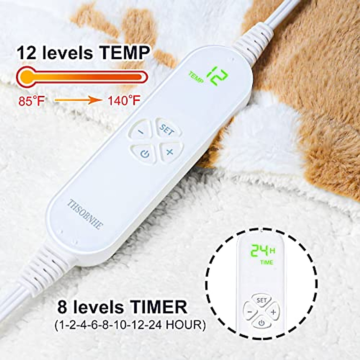 THSOBNHE Weighted Heated Blanket, 36 * 48 Small Weighted Heating Blanket (5 lbs) with 12 Heat Levels & 1-24H Auto Off, Small Size Heavy Sherpa Throw Blanket for Adult and Children