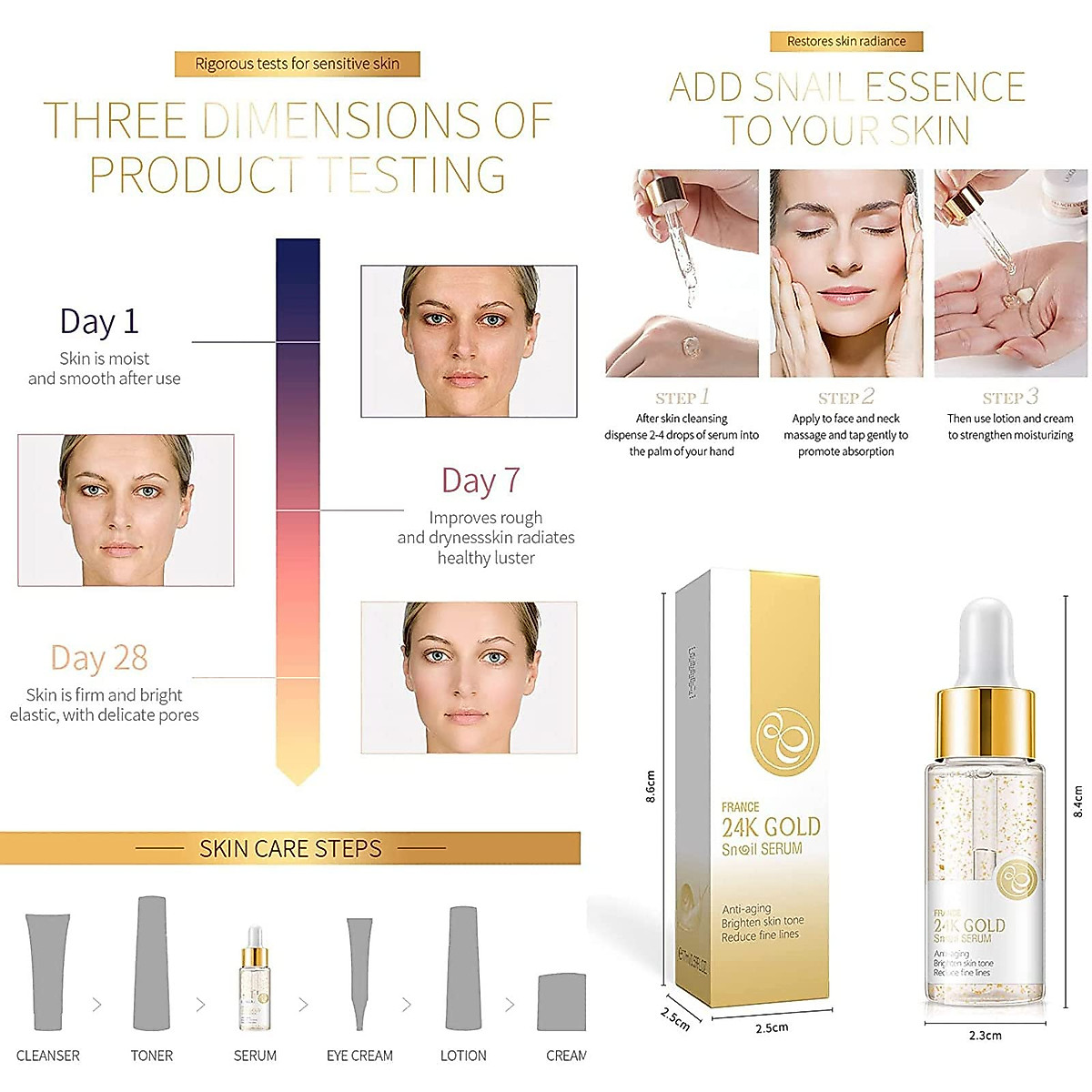 24k Gold Collagen Booster Serum, Snail 24k Gold Face Serum, 24k Gold Snail Serum, Snail Essence Face Cream Moisturizer, Facial Serum Anti Aging with Collagen Booster (2pcs)