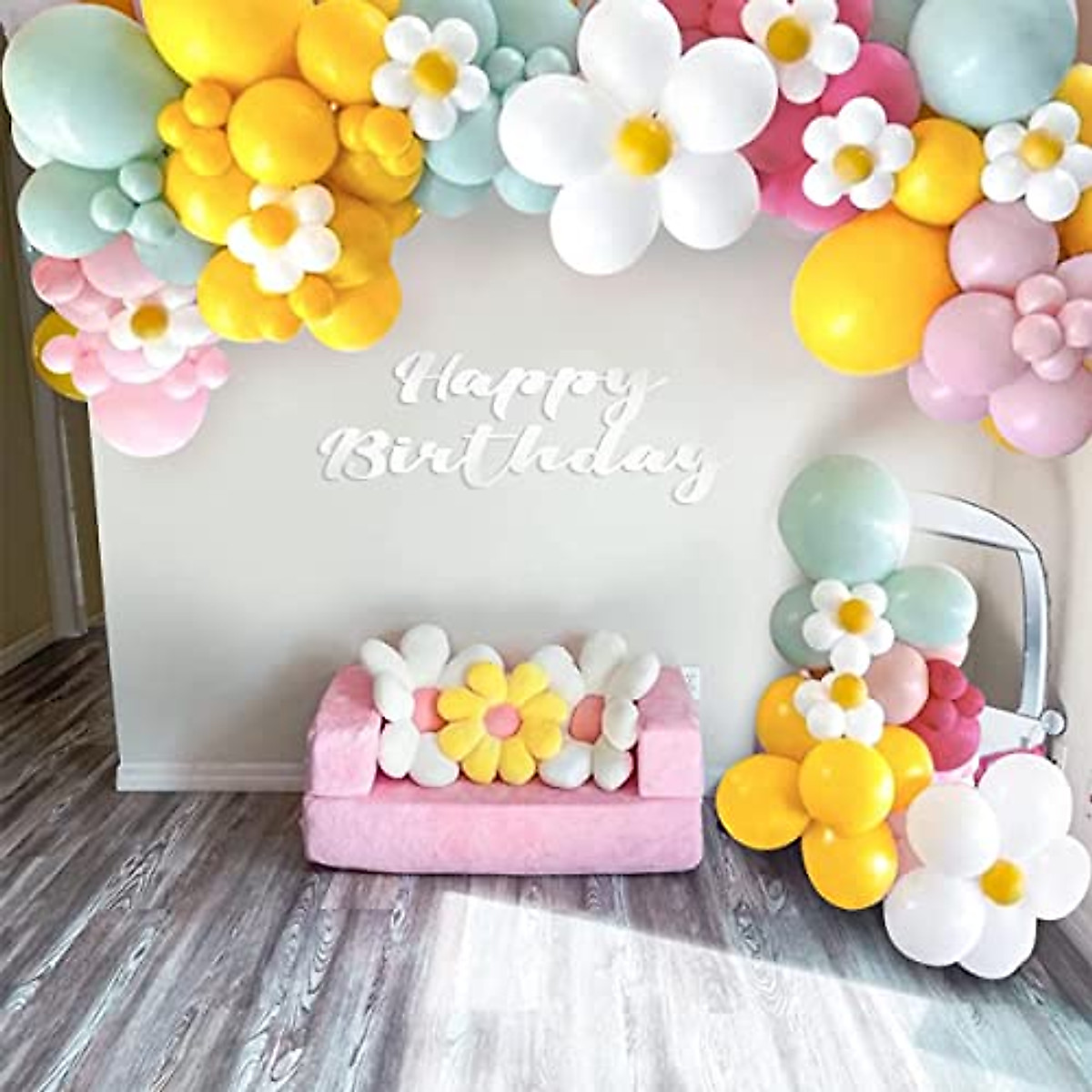 DIY Daisy Balloon Garland,147PCS Daisy Balloon Arch Kit, Retro Hippie Boho Macaron Pastel Balloons Garland for Baby Shower Bridal Wedding Daisy Birthday Party Decorations