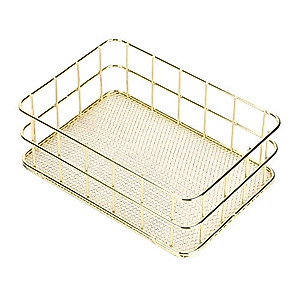 plplaaobo Storage Basket, Golden Iron Storage Basket Multifunctional Wire Mesh Desktop Storage Organizer for Home(Small)