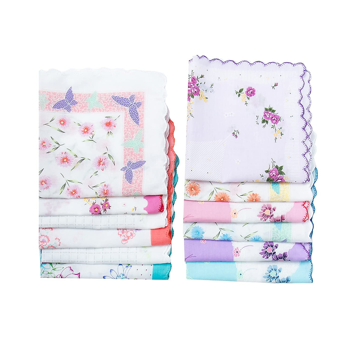 CoCoUSM Womens Vintage Floral Handkerchiefs Fabric Cotton Hankies 10PCS