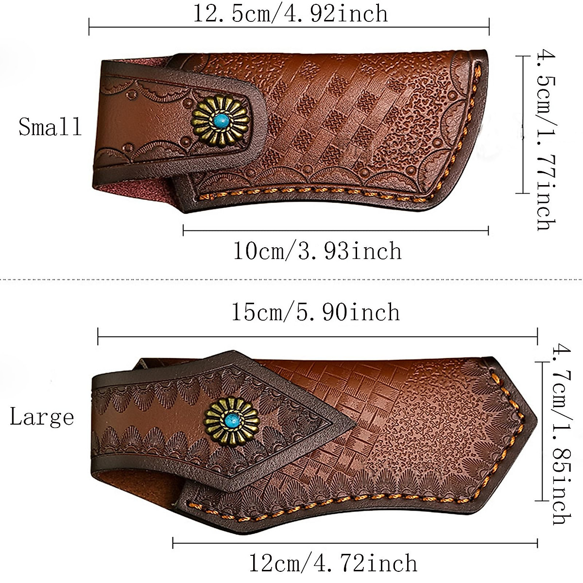 Xeerrfan 3.93" Genuine Leather Sheath for Belt, Portable Folding Pocket Knife Case, Knife Holder Pouch Holster for Men with Buckle (Red-Brown, Small)