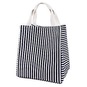 Daixers Lunch Bag Insulated Lunch Box for Women Men,Reusable Adult Lunch Tote Bags for Work or Travel (Striped Blue)
