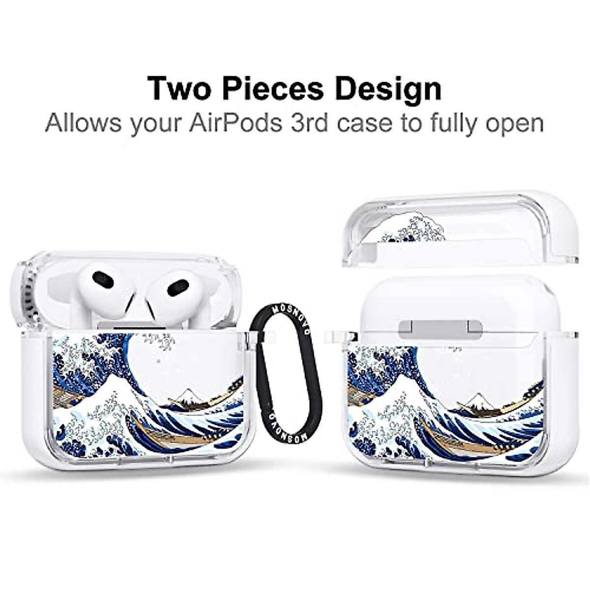 MOSNOVO Airpods 3 Case, Apple Airpods 3 Case, Cool Tokyo Wave Clear Case Design with Luxe Metal Ring Shockproof Protective Cover Case for AirPods 3rd Generation