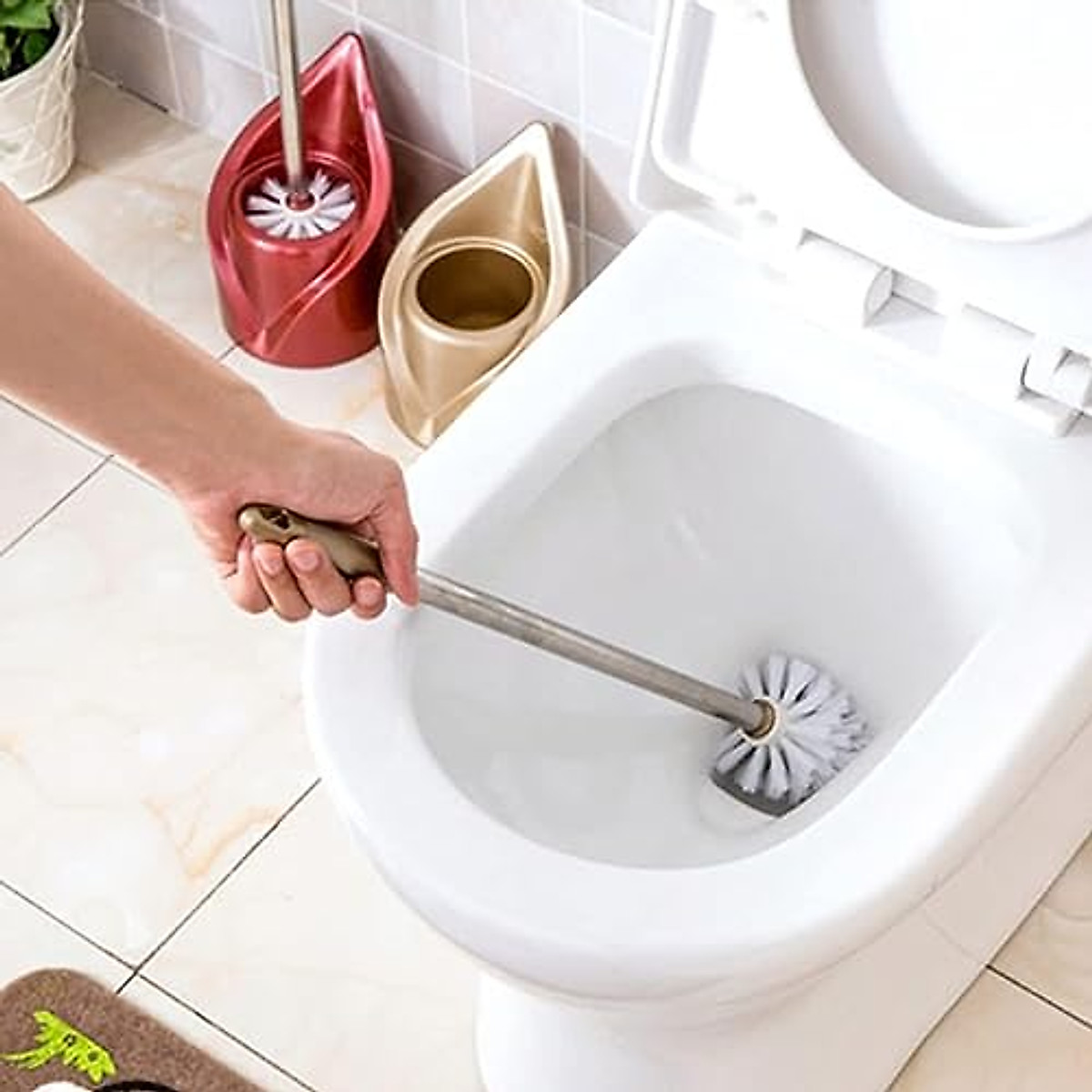 Bathroom Toilet Bowl Brush and Stand Floor Stand Toilet Cleaner Brush Stainless Steel Long Handle Toilet Brush Two Choices