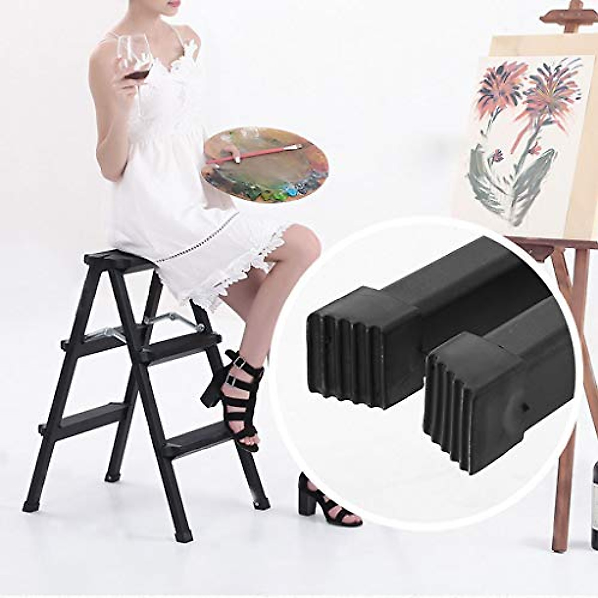 PENGJIE Folding Ladder Step Stool Ladder Stool 3 Step Folding Aluminum Heavy Duty Steel Portable Anti Slip Mat Tread Compact 150 Kg Capacity