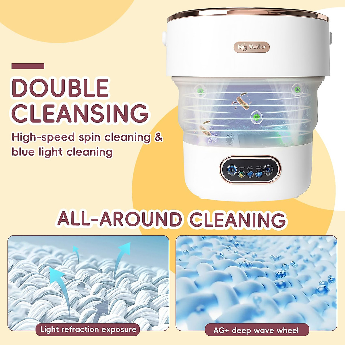 Portable Washing Machine 15L, Mini Washer with 4 Modes and Spin Basket, Large Capacity Laundry Washer Deep Cleaning for Underwear,Baby Clothes, Foldable Washing Machine for Apartments,Camping,Travel