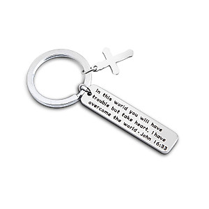 MAOFAED Religious Jewelry But Take Heart I Have Overcome the World Bible Verse Keychain Inspirational Biblical Quote Gift (KR-overcome the world)