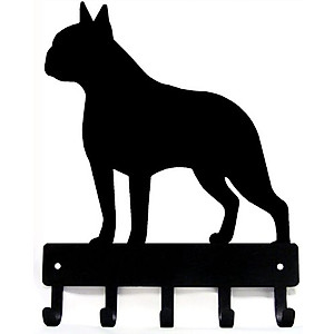 The Metal Peddler Boston Terrier Dog - Key Holder & Leash Hanger for Wall - Large 9 inch Wide - Made in USA; Gift for Dog Lovers