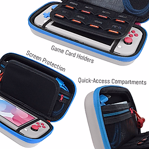 Orzly Case for Nintendo Switch Lite - Portable Travel Carry Case with Storage for Switch Lite Games and Accessories [Grey/Blue with a Tint of Pink Special Edition]