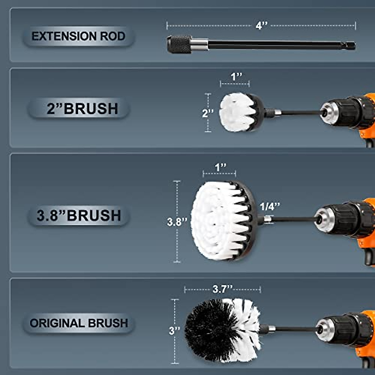 Soft White Drill Brush Attachment Set - Car Interior Detailing Kit, All Purpose Power Drill Brush with Extend Attachment for Car, Boat, Seat, Carpet, Upholstery, Bathroom, Grout, Floor and Tile