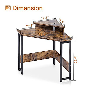 ODK Corner Desk Space Saving Small Desk with Sturdy Steel Frame, Computer Desk with Monitor Stand for Small Space, Easy Assembly Triangle Vanity Desk with Durable Wooden Desktop