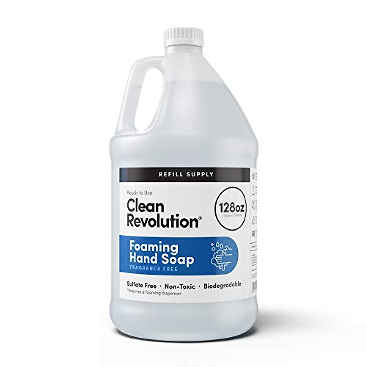 Clean Revolution Foaming Hand Soap Refill Supply, Gentle, Moisturizing & Eco-Friendly, Ready to Use Formula, Gluten Free, Unscented, Fragrance Free, 128 Fl Oz