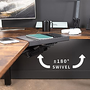 VIVO Adjustable Computer Keyboard and Mouse Platform Tray with Corner Connector, Ergonomic Under Table Desk Mount Drawer for L-Shaped Workstations, Underdesk Shelf, Black, MOUNT-KB03B-C
