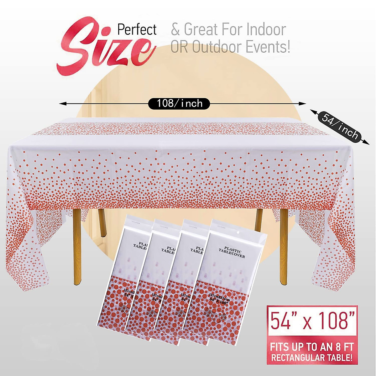 8 Pack Rose Gold Tablecloths Plastic Tablecloths for Rectangle Tables, Disposable Tablecloth Waterproof White Table Cloths 54" x 108" Disposable Table Covers for Party Thanksgiving Christmas