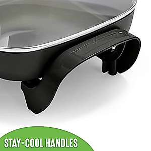GreenLife Healthy Ceramic Nonstick, 12" 5QT Square Electric Skillet with Glass Lid, Dishwasher Safe, Adjustable Temperature Control, PFAS-Free, Black
