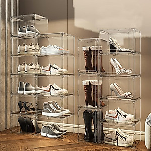 Sscp Shoe Storage Box Fit Size 11, Clear Plastic Stackable Shoe Organizer for Closet, Space Saving Foldable Shoe Rack Sneaker Container Bin Holder, (1pack)