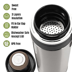 Tea Thermos with Infuser, 18 oz Stainless Steel Double Wall Insulated Ozizo Flask with Leakproof Lid