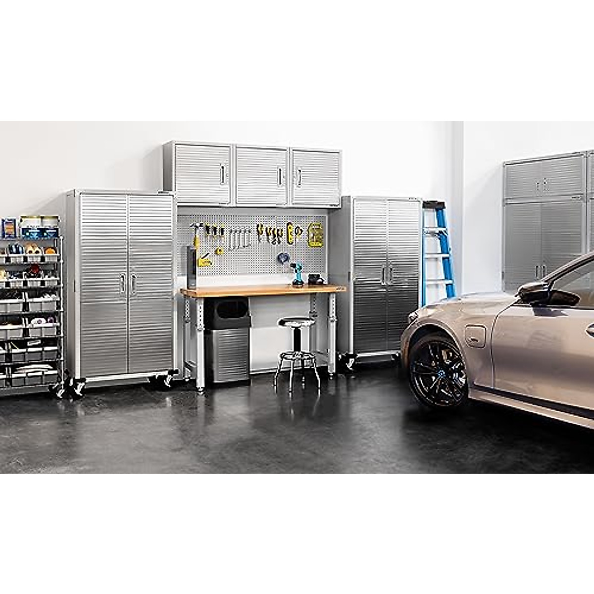 Seville Classics UltraHD Heavy Duty Workbench Table w/Solid Wood Top, 1000 lbs. Weight Capacity Workstation for Garage, Warehouse, Workshop, Granite, 60" W x 24" D x 28.5" to 42" H Desktop