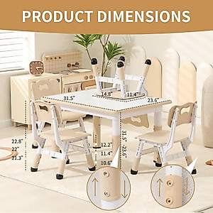 Hulaibit Toddler Table and Chairs, Kids Table and 4 Chairs Set with Graffiti Desktop, Height-Adjustable Kids Study Table for Boys and Girls Aged 3-8, Max 300lbs