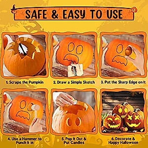 Jyusmile Pumpkin Carving Kit, 13 PCS Pumpkin Carving Tools with Hammer, DIY Pumpkin Carving Stencils for Kids Adults, Safe Stainless Steel Pumpkin Cutters Halloween Party Decorations