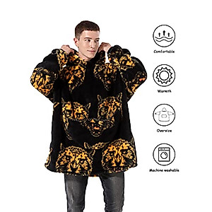 Lushforest Wearable Blanket oversized Hoodie, Super Warm and Cozy Sherpa Fleece Hooded body Sweatshirt Blanket, Thick Flannel Blanket with Elastic Sleeves and Giant Pocket for Women Adults Men Teens